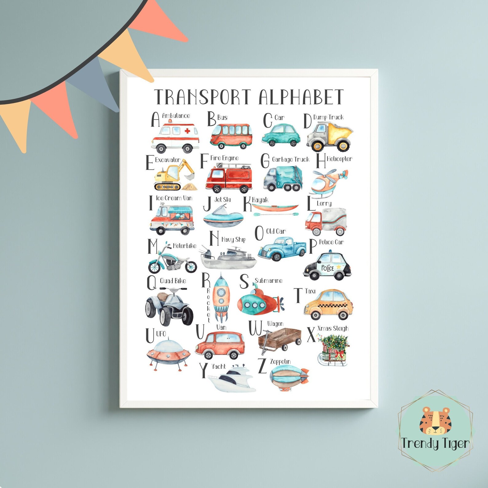 Transport Alphabet Print, Transport Nursery Decor, Kids Vehicle Poster ...