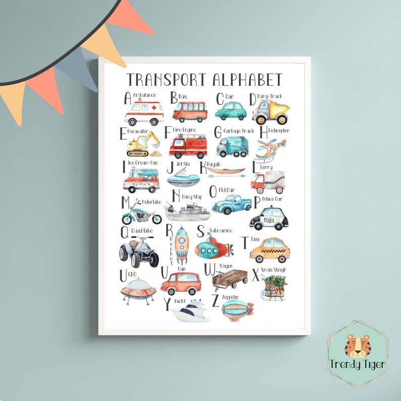 Transport Alphabet Print, Transport Nursery Decor, Kids Vehicle Poster ...