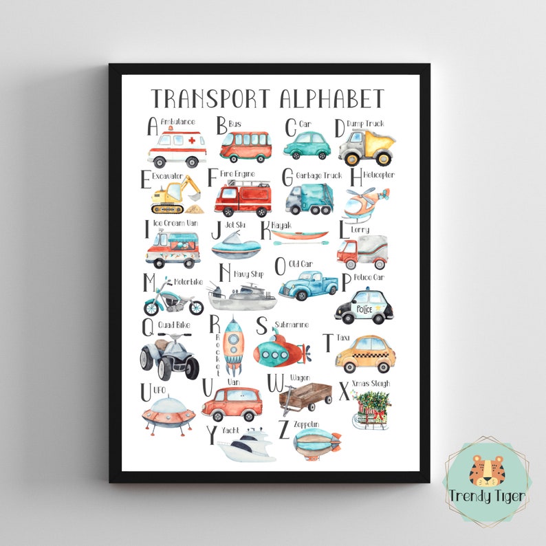 Transport Alphabet Print, Transport Nursery Decor, Kids Vehicle Poster ...