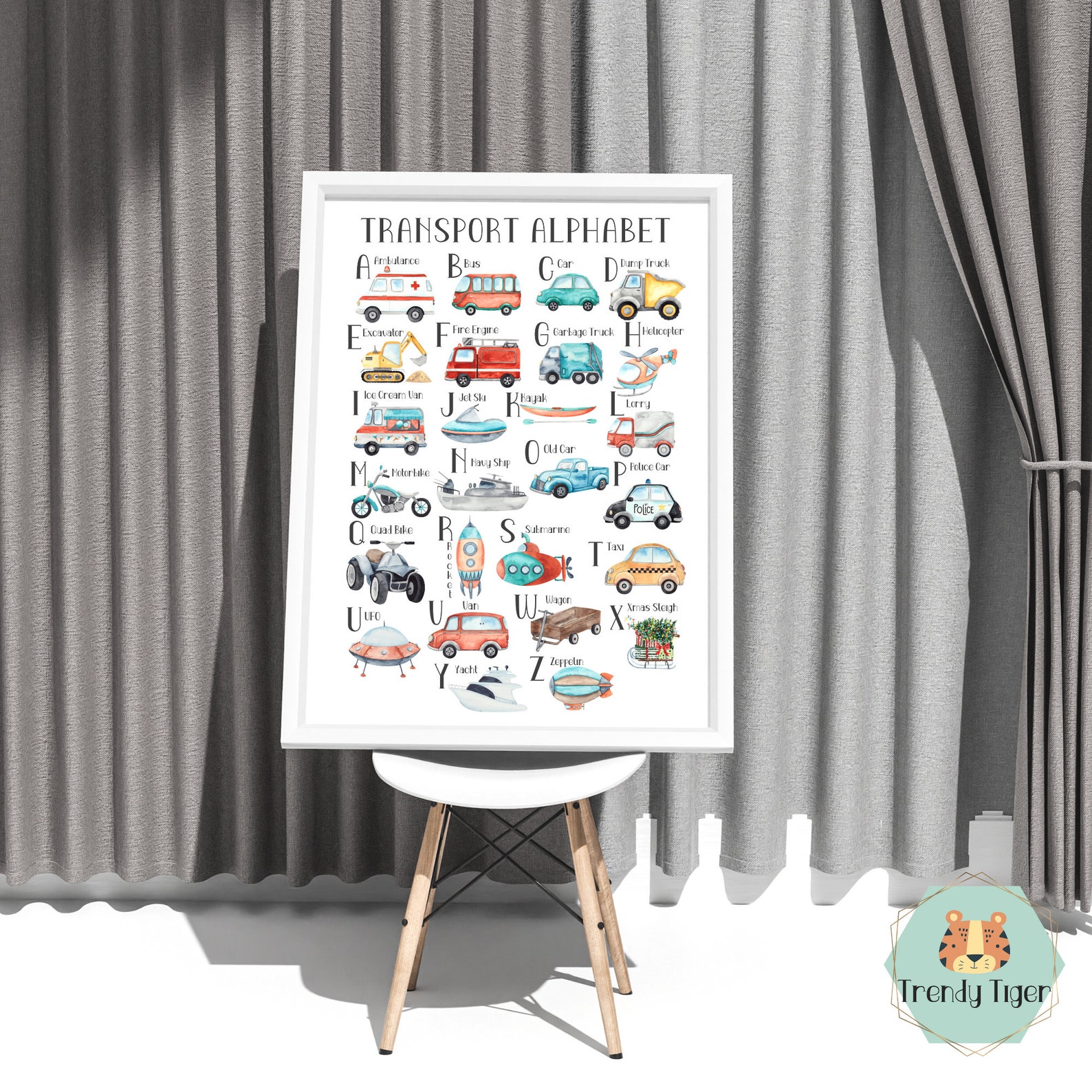 Transport Alphabet Print, Transport Nursery Decor, Kids Vehicle Poster ...