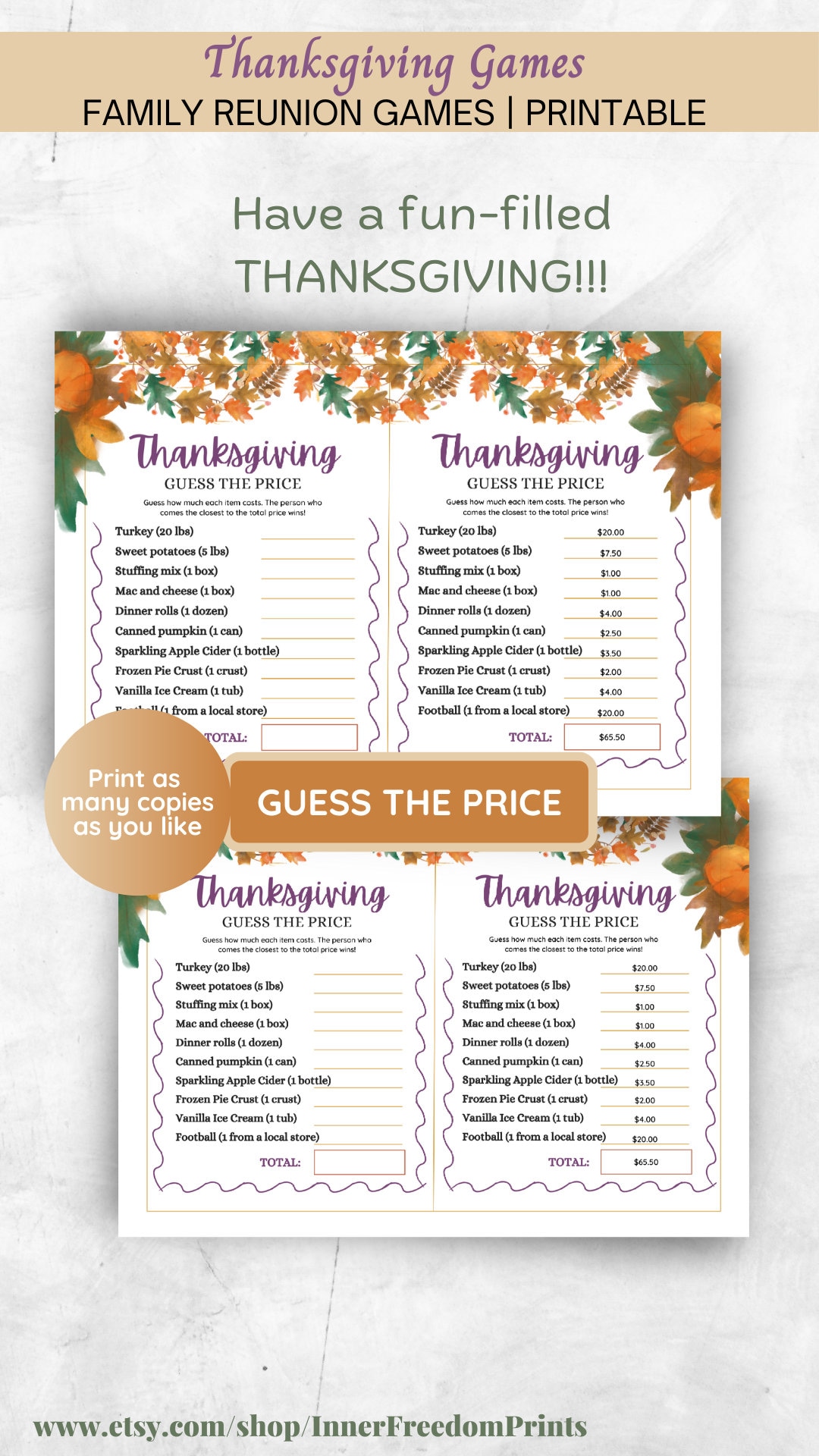 THANKSGIVING GAMES | Guess the Price | Thanksgiving Activities - Etsy