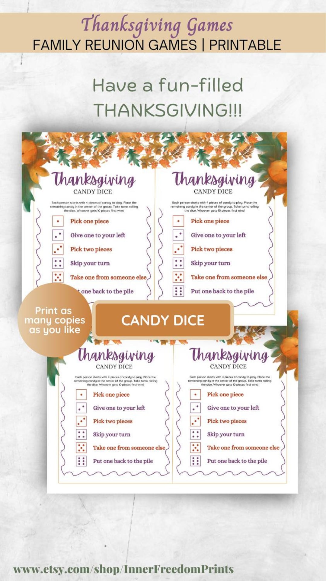 THANKSGIVING GAMES | Dice Game | Thanksgiving Activities - Etsy