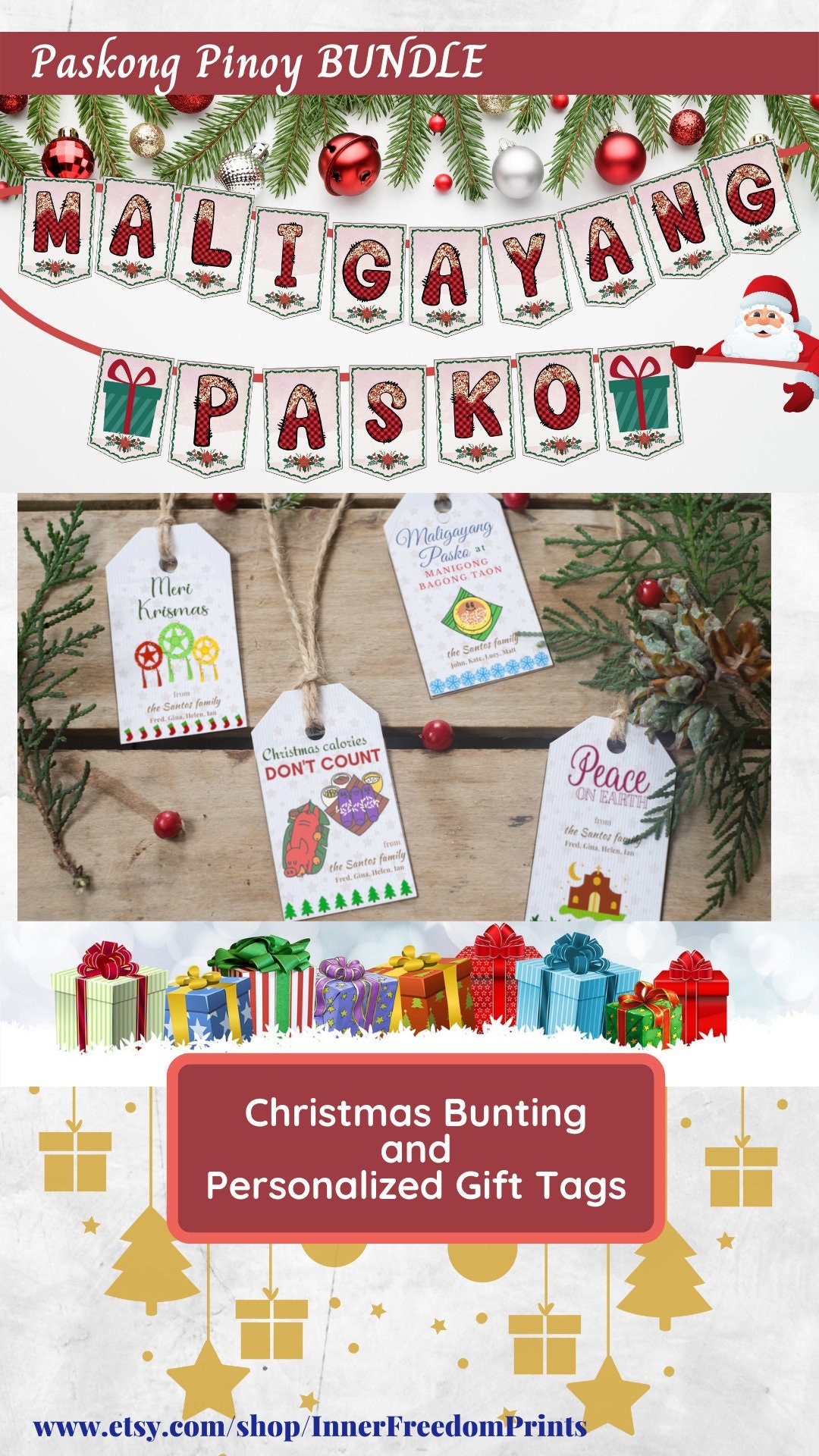 PASKONG PINOY BUNDLE Maligayang Pasko Bunting & Personalized Gift Tags ...