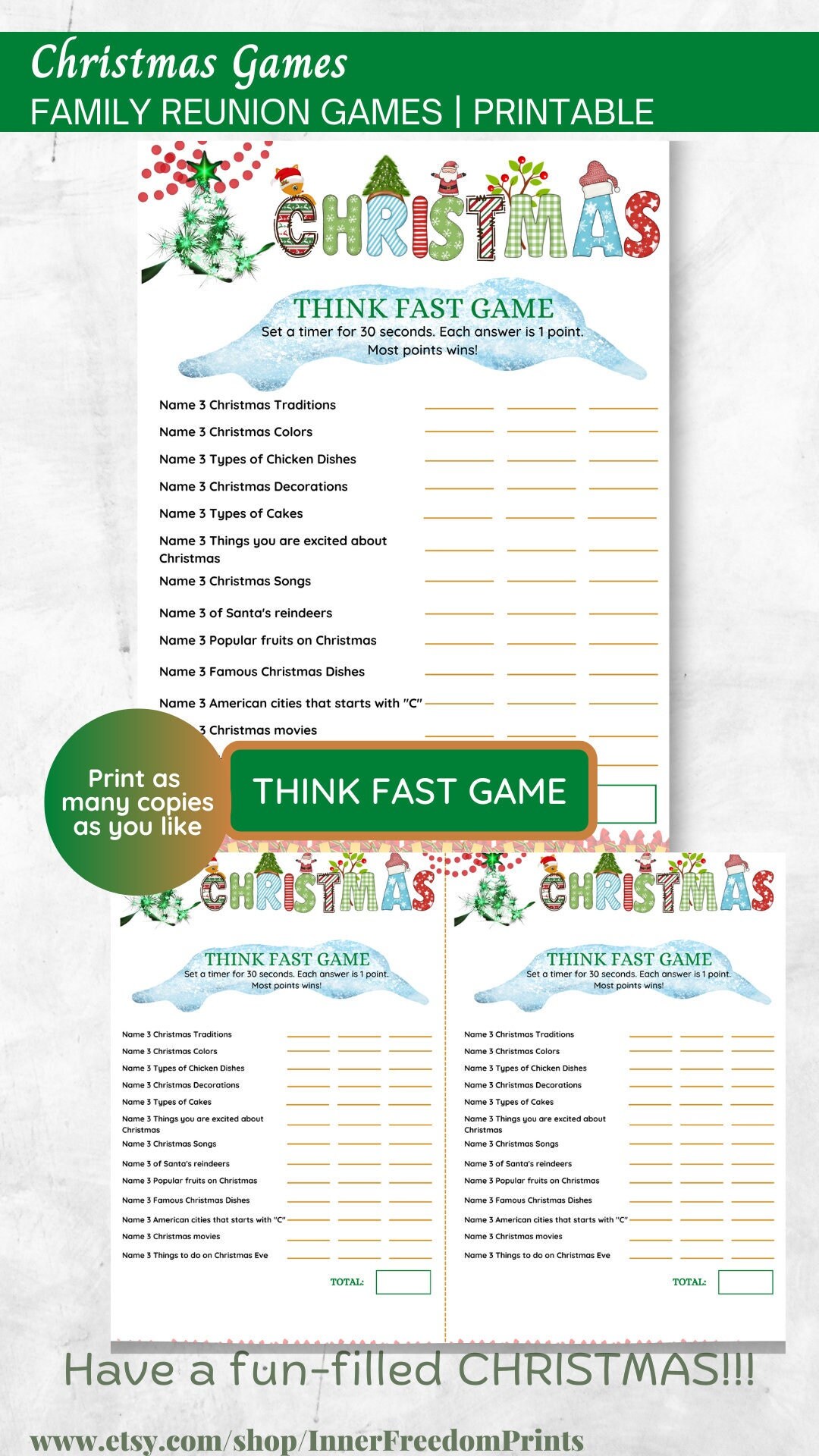 CHRISTMAS GAMES | Think Fast | Christmas Activities - Etsy