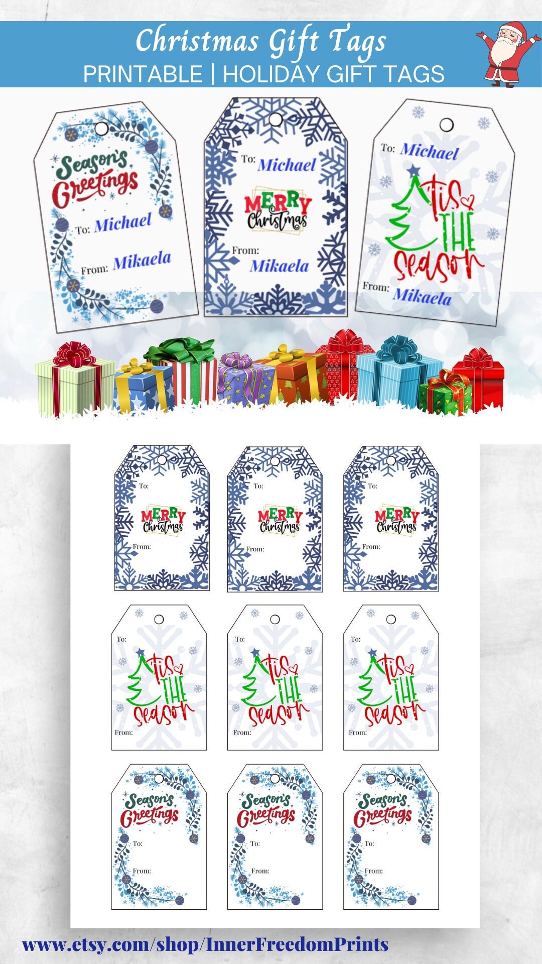 Blue CHRISTMAS GIFT TAGS | Personalized Gift Tags - Etsy