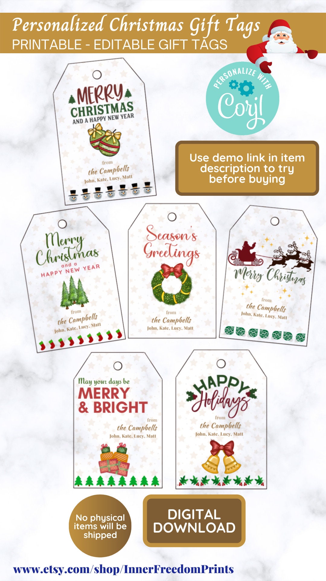 CHRISTMAS HANG TAGS Personalized Gift Tags Editable Christmas Tags - Etsy