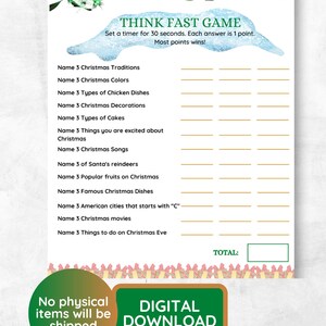 CHRISTMAS GAMES | Think Fast | Christmas Activities - Etsy