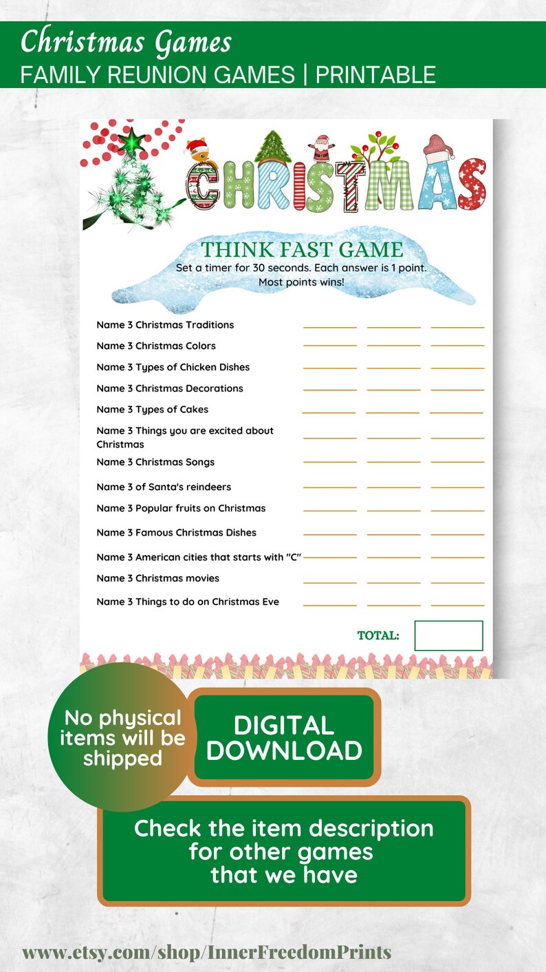 CHRISTMAS GAMES | Think Fast | Christmas Activities - Etsy