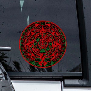 Aztec Calendar Red Green Black White Vinyl Window or Bumper Sticker ...