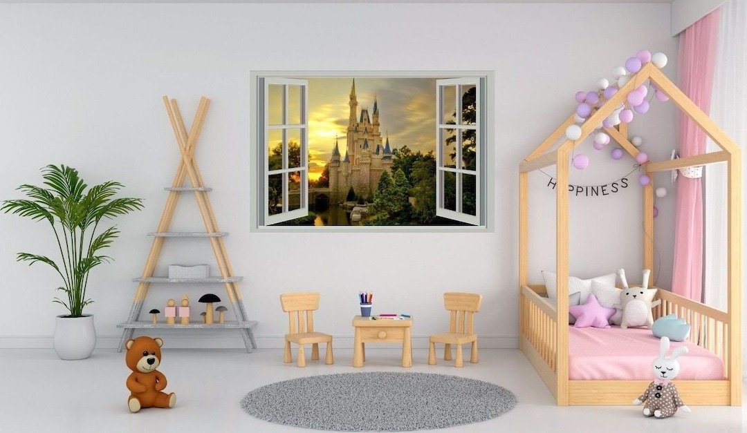 3D Window Disney Castle Home Vinyl Wall Decal Bedroom Graphics Sticker ...