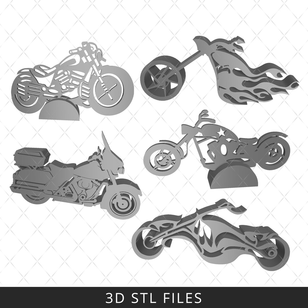 Set of 5 Motorcycles Decor, 3D Printable Model, STL File for 3D ...