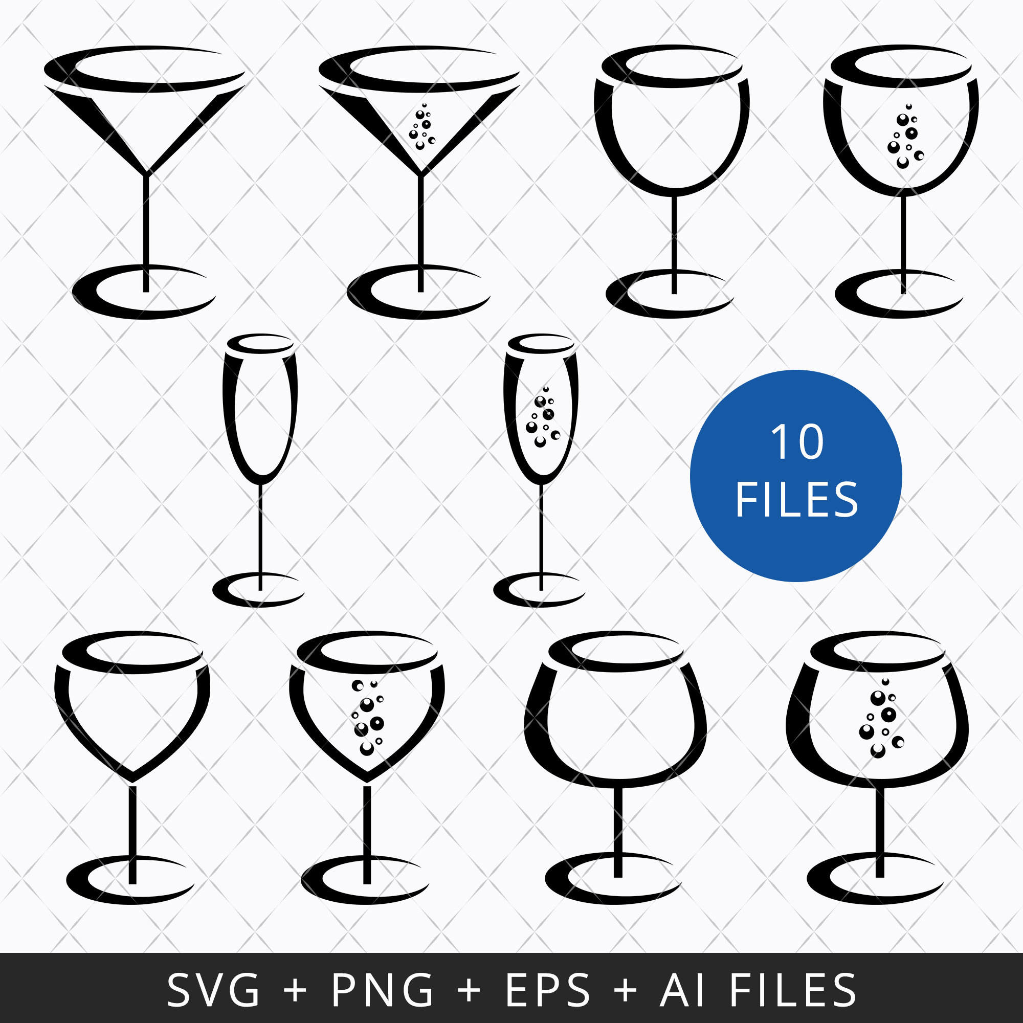 Glasses SVG Cut File, Wine Glass SVG, Cocktail Glass SVG, Glass Cut ...