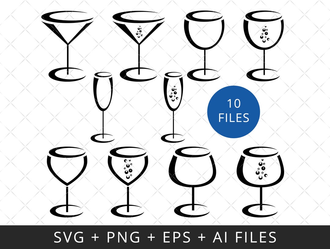 Glasses SVG Cut File Wine Glass SVG Cocktail Glass SVG - Etsy