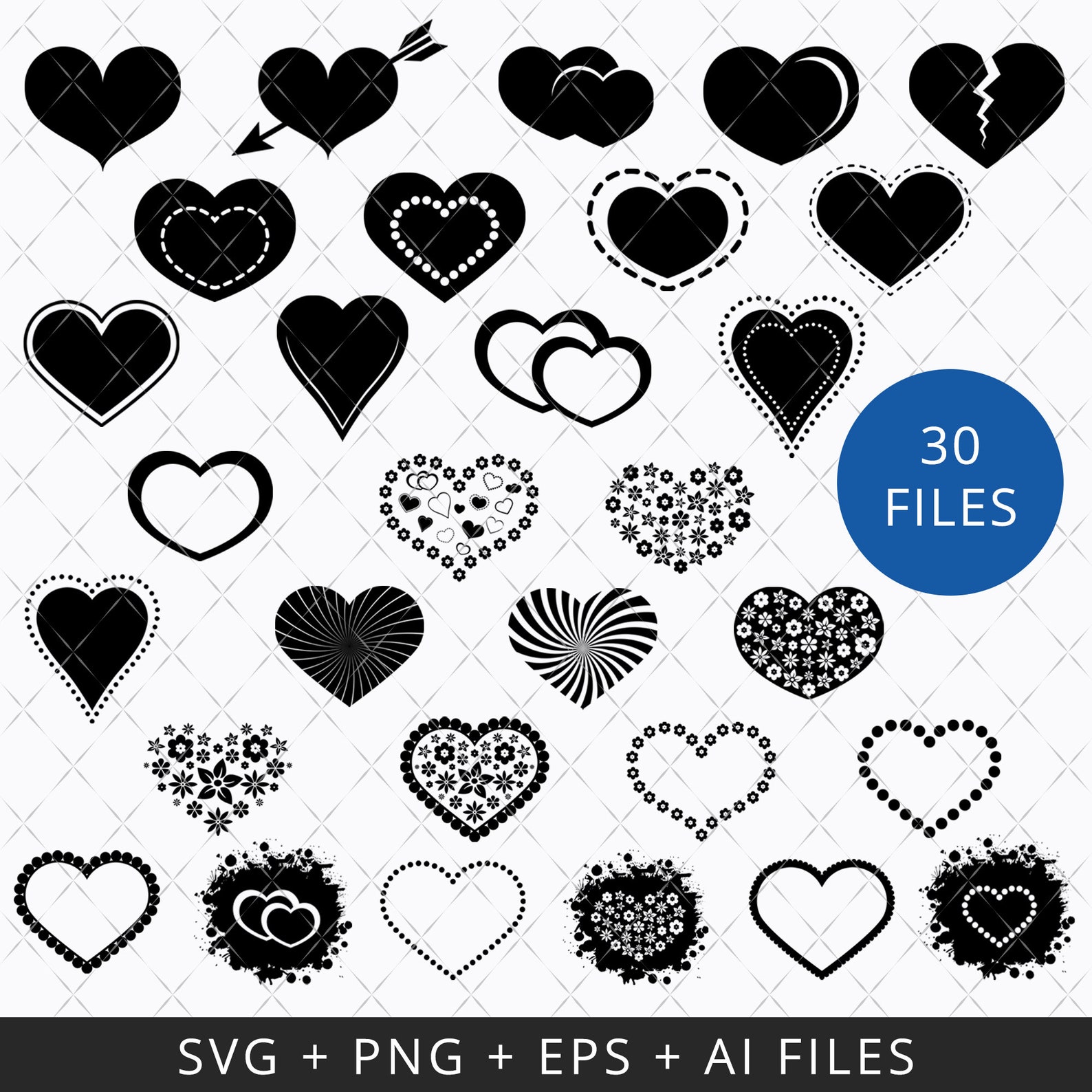 Hearts SVG Cut File, Heart SVG, Cameo Cut File, Cricut Cut File, Flower ...