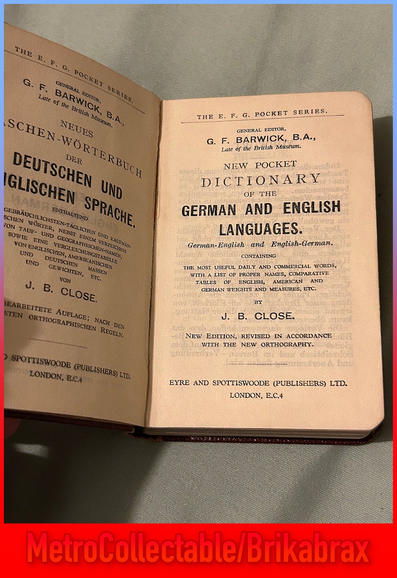 Vintage Book: New Pocket Dictionary of the German and English Languages ...