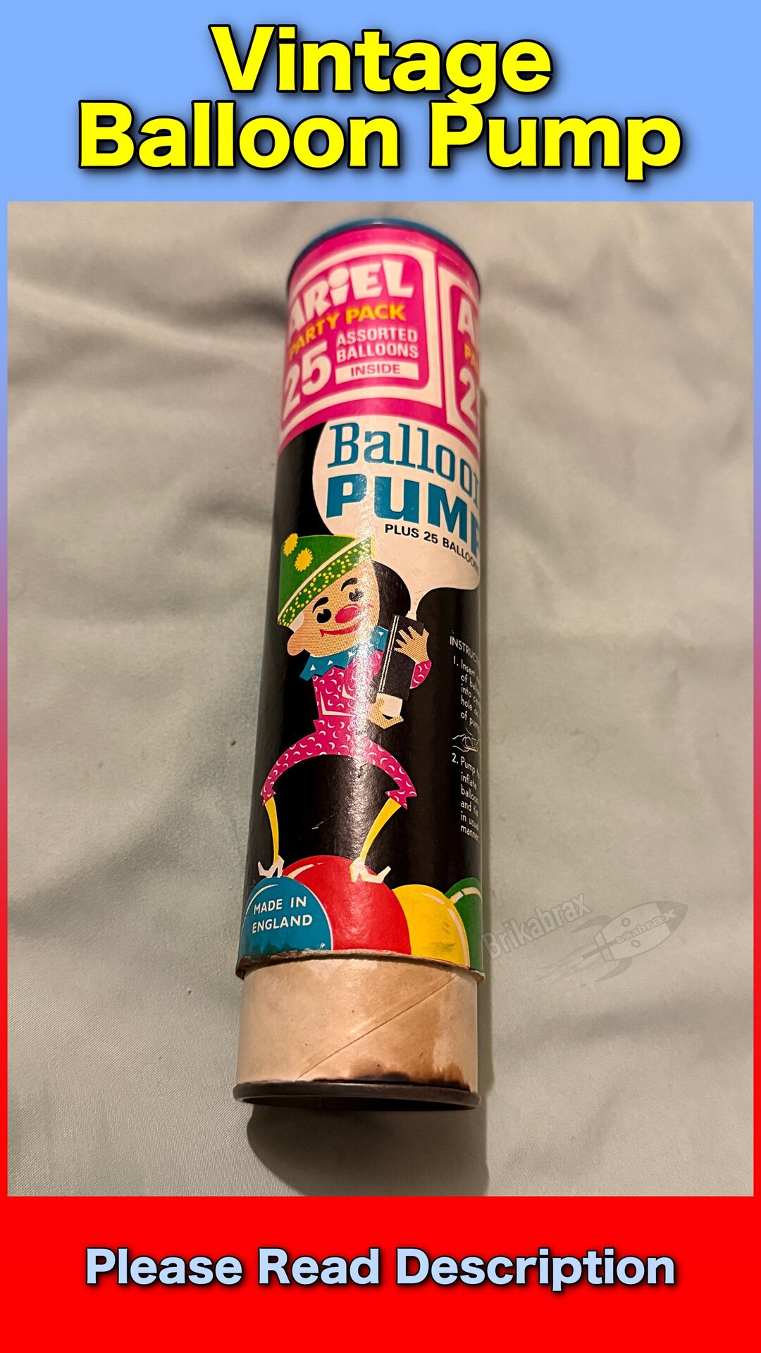 Original Vintage Retro 1960's ARIEL Party Pack Balloon Pump No Balloons ...