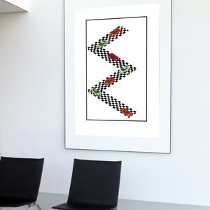 Checkered Pattern, Race Cars, Funky Wall Art, Printable, Retro Style ...
