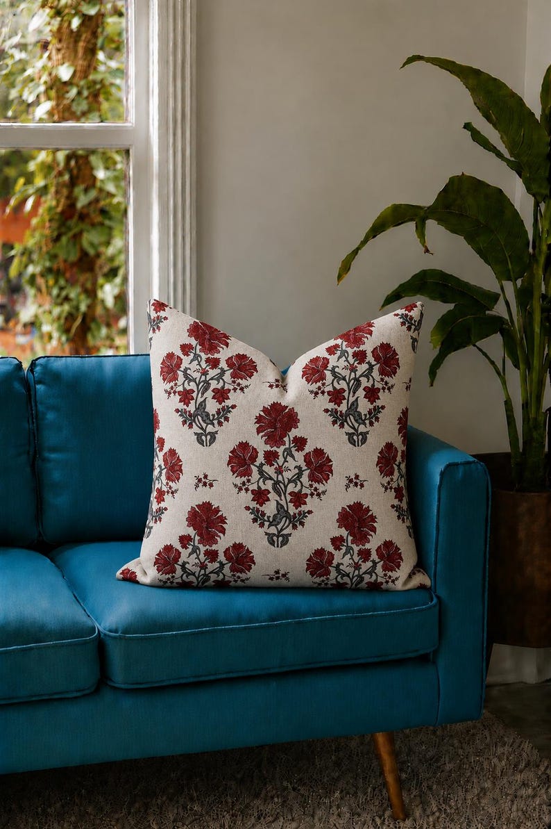 Boho Rust Mandala Block Print Pillow Cover, Indian Traditional Cotton ...