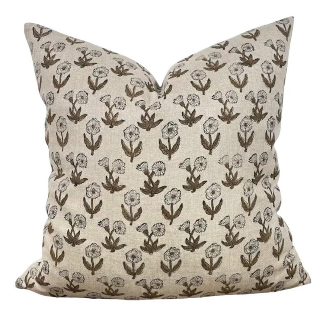 Hand Block Print Pillow Cover: Floral Indian Cotton Cushion, Boho Home ...