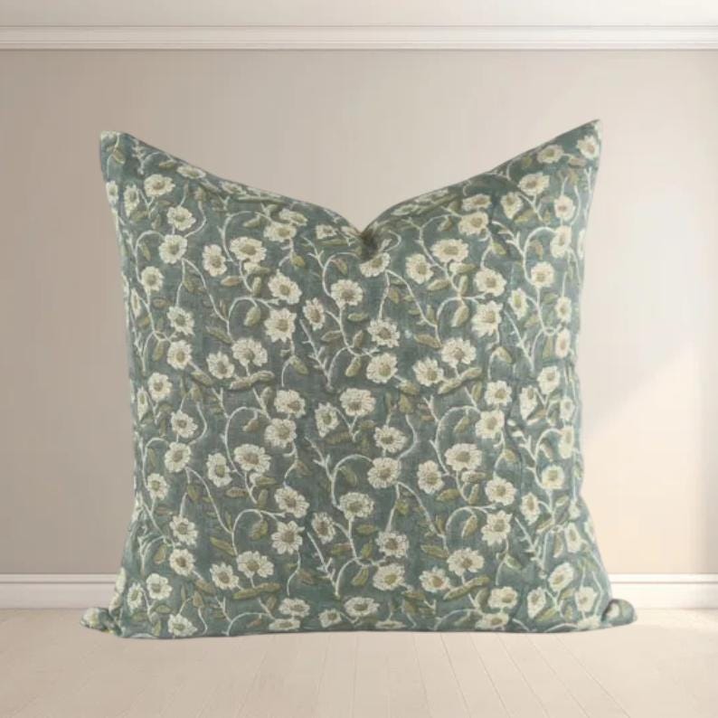 Hand Block Print Pillow Cover, Mixed Floral Motif Cushion, Bohemian ...