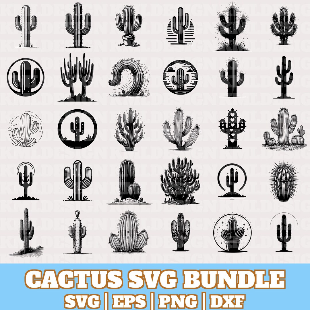 Cactus Svg Bundle, Cactus Vector, Cactus Silhouette, Cacti Designs Svg ...