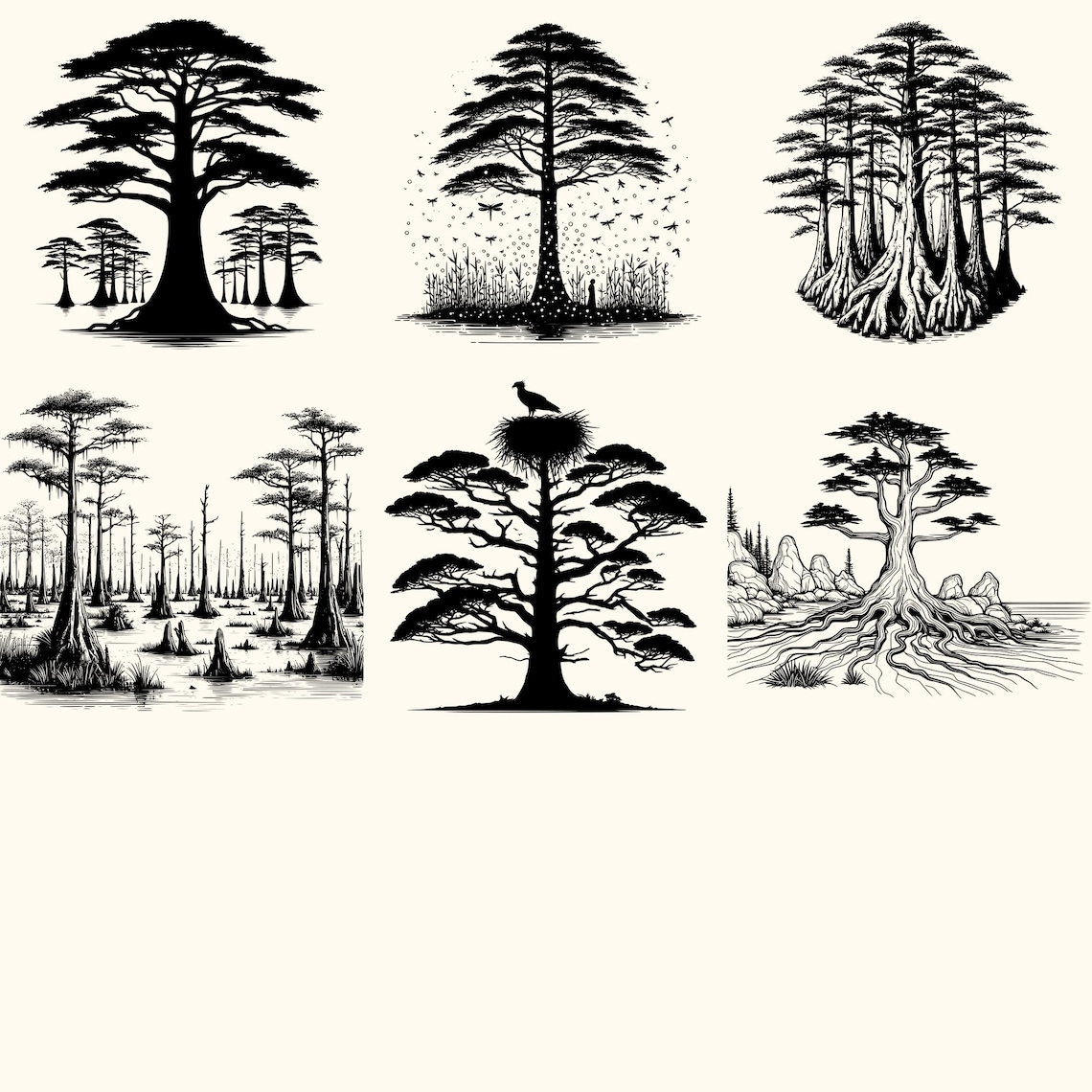 Bald Cypress Tree Svg Bundle, Bald Cypress Tree Vector Silhouette, Bald ...