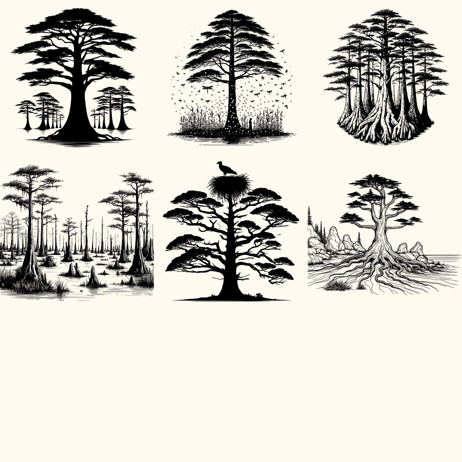 Bald Cypress Tree Svg Bundle, Bald Cypress Tree Vector Silhouette, Bald ...