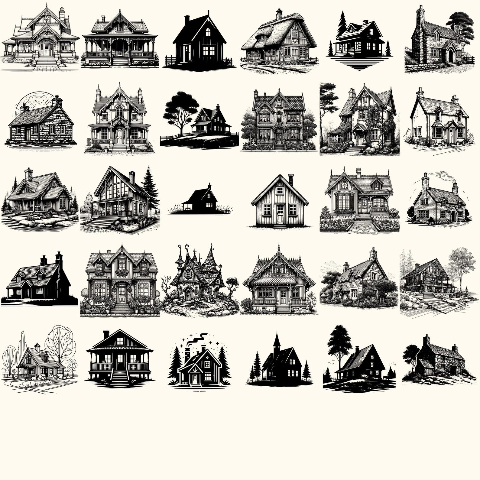 Cottage Svg Bundle, Rustic Log Cabin Vector, Cottage Silhouette ...