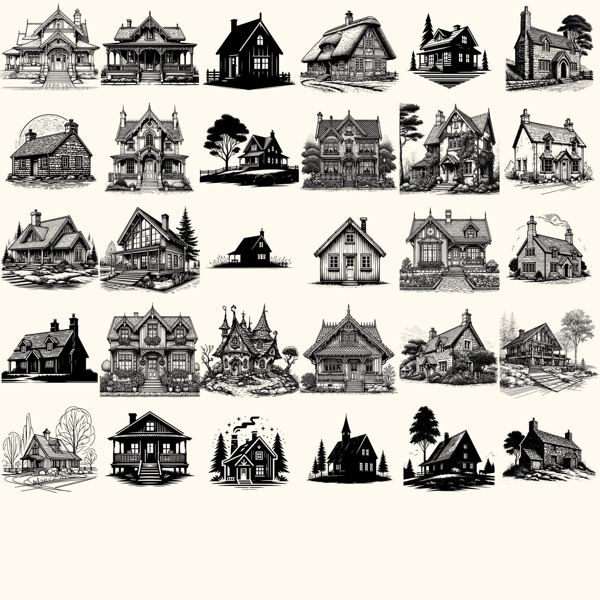 Cottage Svg Bundle, Rustic Log Cabin Vector, Cottage Silhouette ...