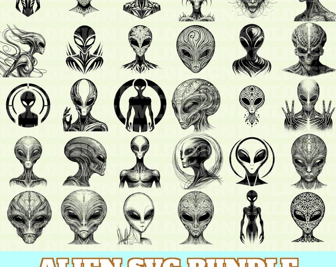 Funny Alien SVG Bundle, Cutting Laser Engraving Files UFO Space ...