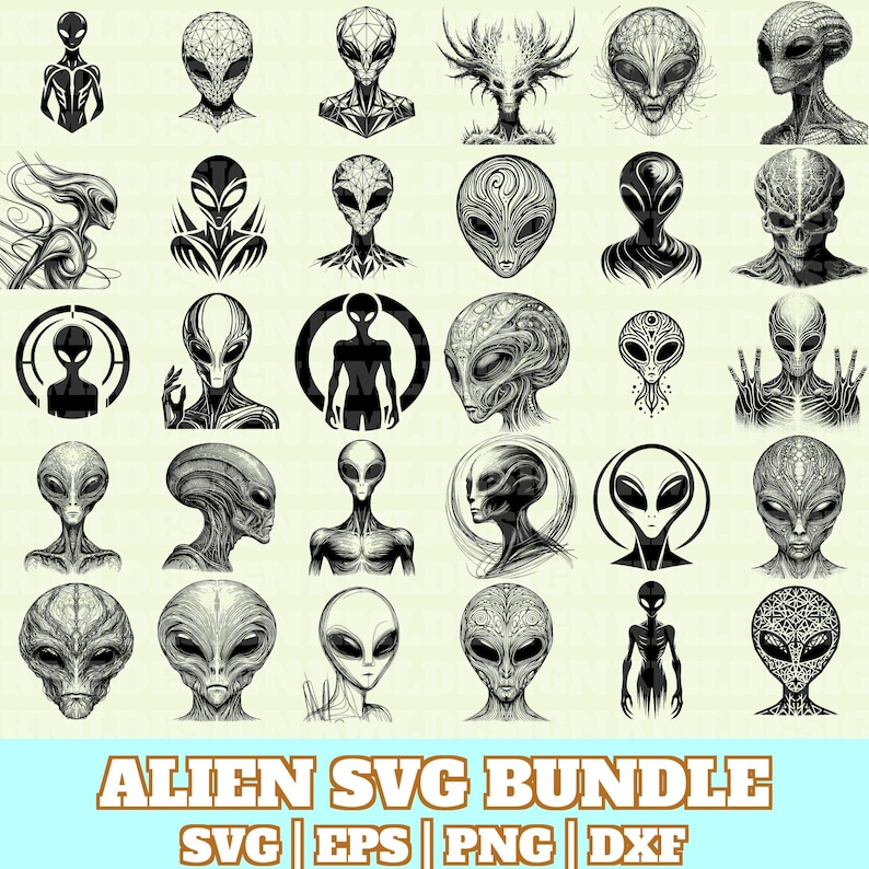 Alien Svg Bundle, Alien Face Vector, Alien Face Silhouette, Alien Svg ...
