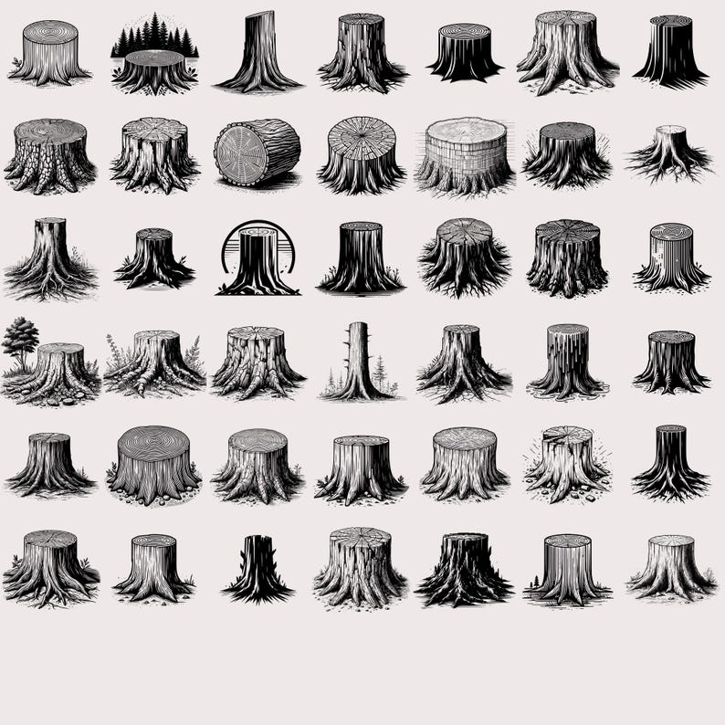 Tree Stump Svg Bundle, Tree Stump Vector, Tree Stump Silhouette, Tree ...