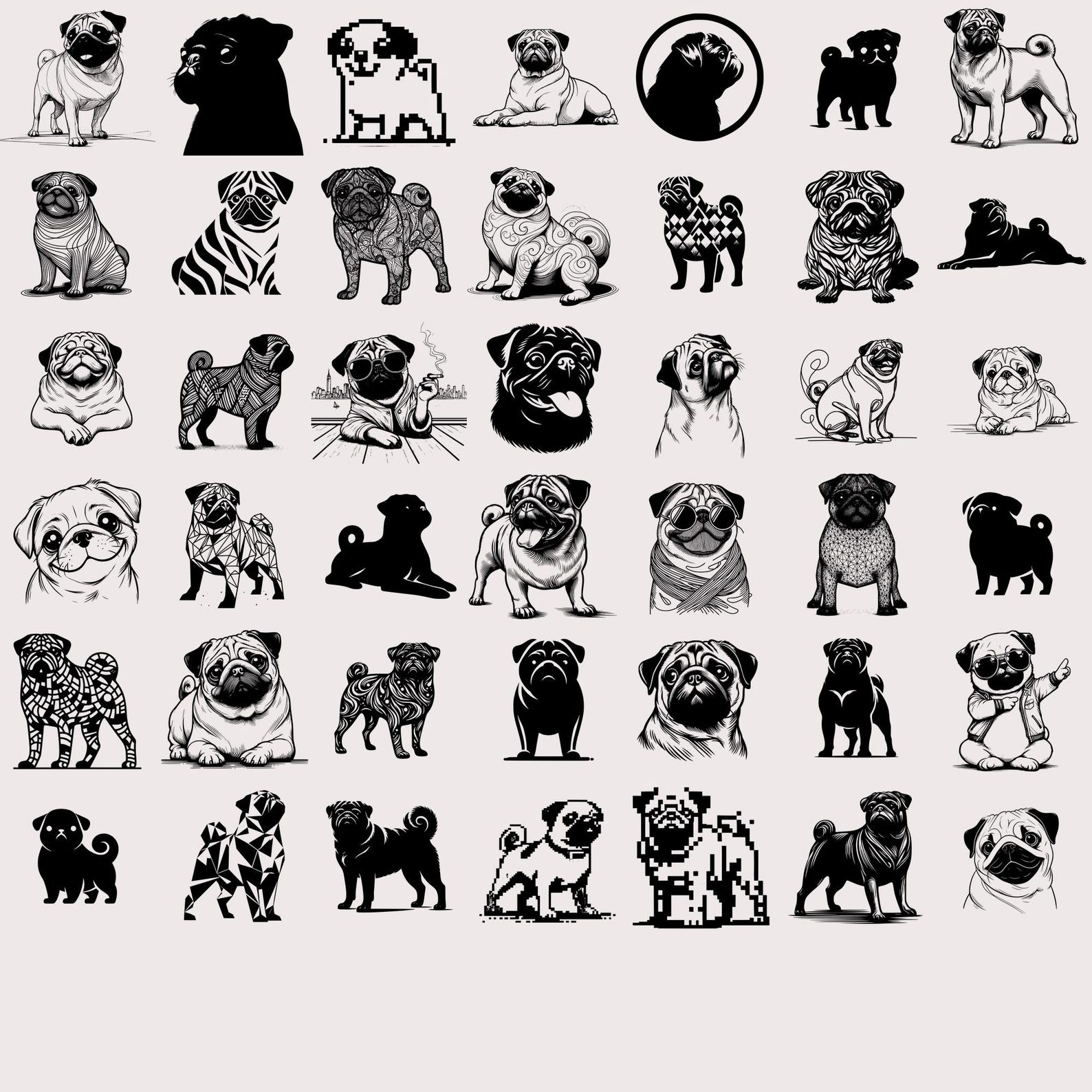 Pug Dog Svg Bundle, Pug Dog Vector, Pug Dog Silhouette, Cute Pug Dog ...