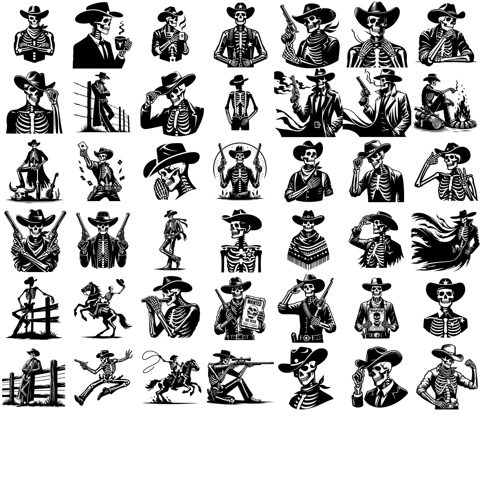 Cowboy Skeleton SVG Bundle, Skeleton Cowboy Silhouette, Skeleton Cowboy ...