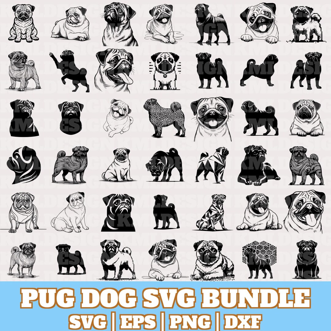 Pug Dog Svg Bundle, Pug Dog Vector, Pug Dog Silhouette, Cute Pug Dog ...
