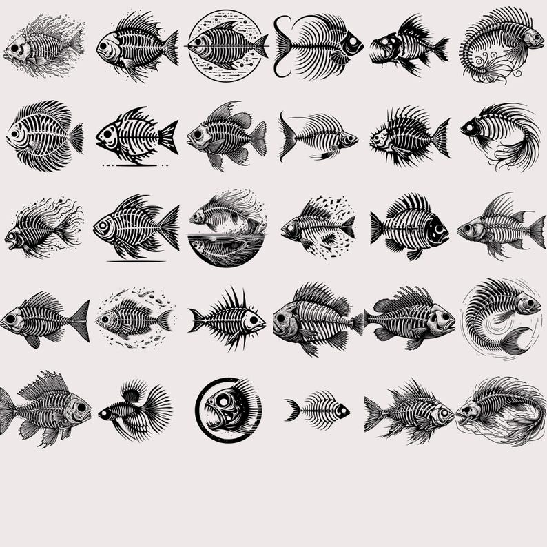 Fish Bones Svg Bundle, Fish Bones Vector, Fish Bones Silhouette ...