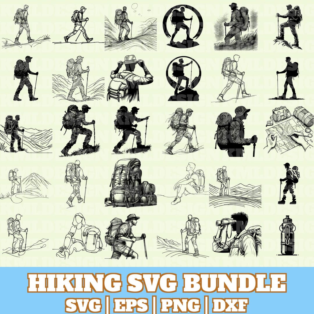 Hiking Svg Bundle, Hiking Vector, Hiking Silhouette, Hiking Svg PNG Eps ...