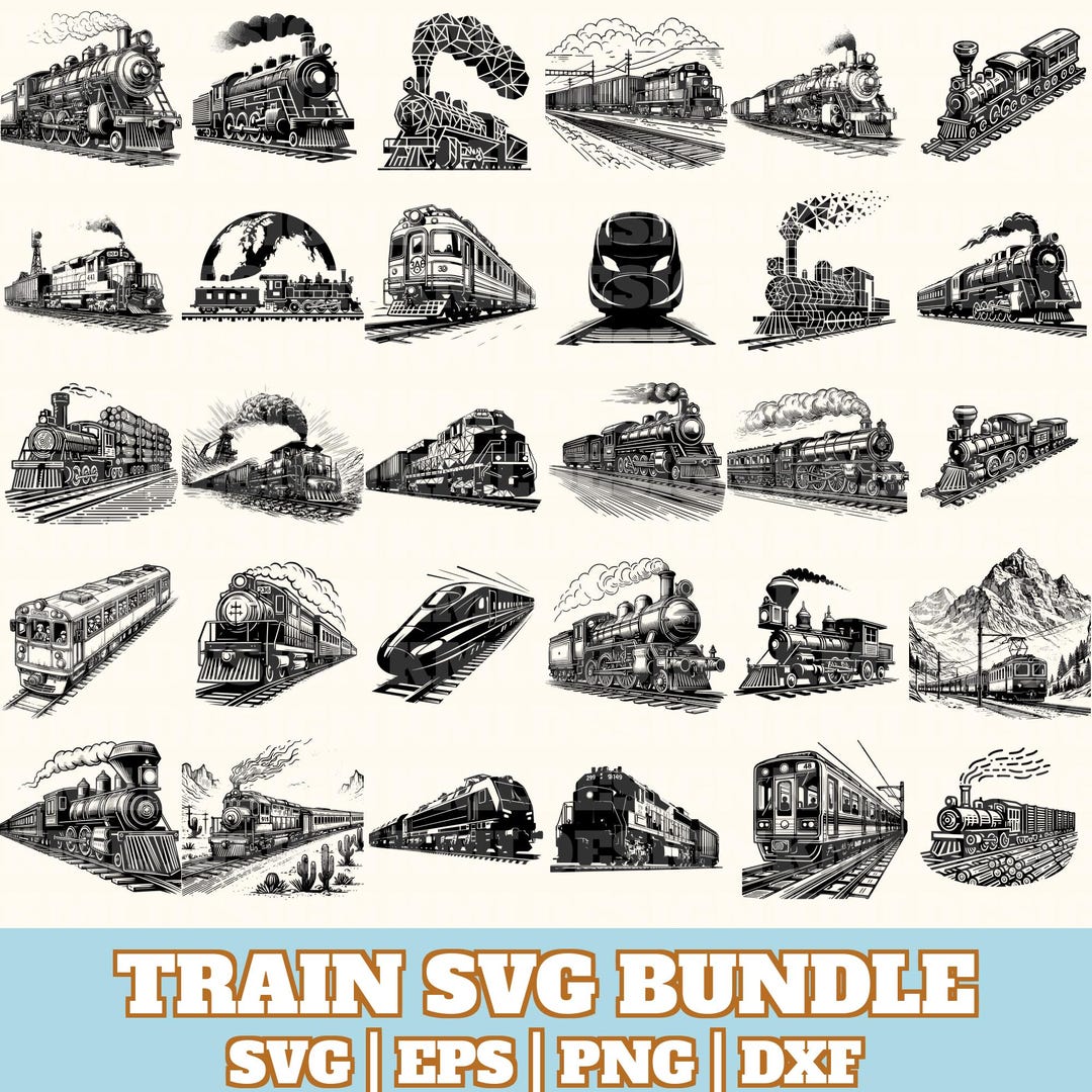 Train Svg Bundle, Steam Train Vector Silhouette, Train Svg PNG Eps Dxf ...
