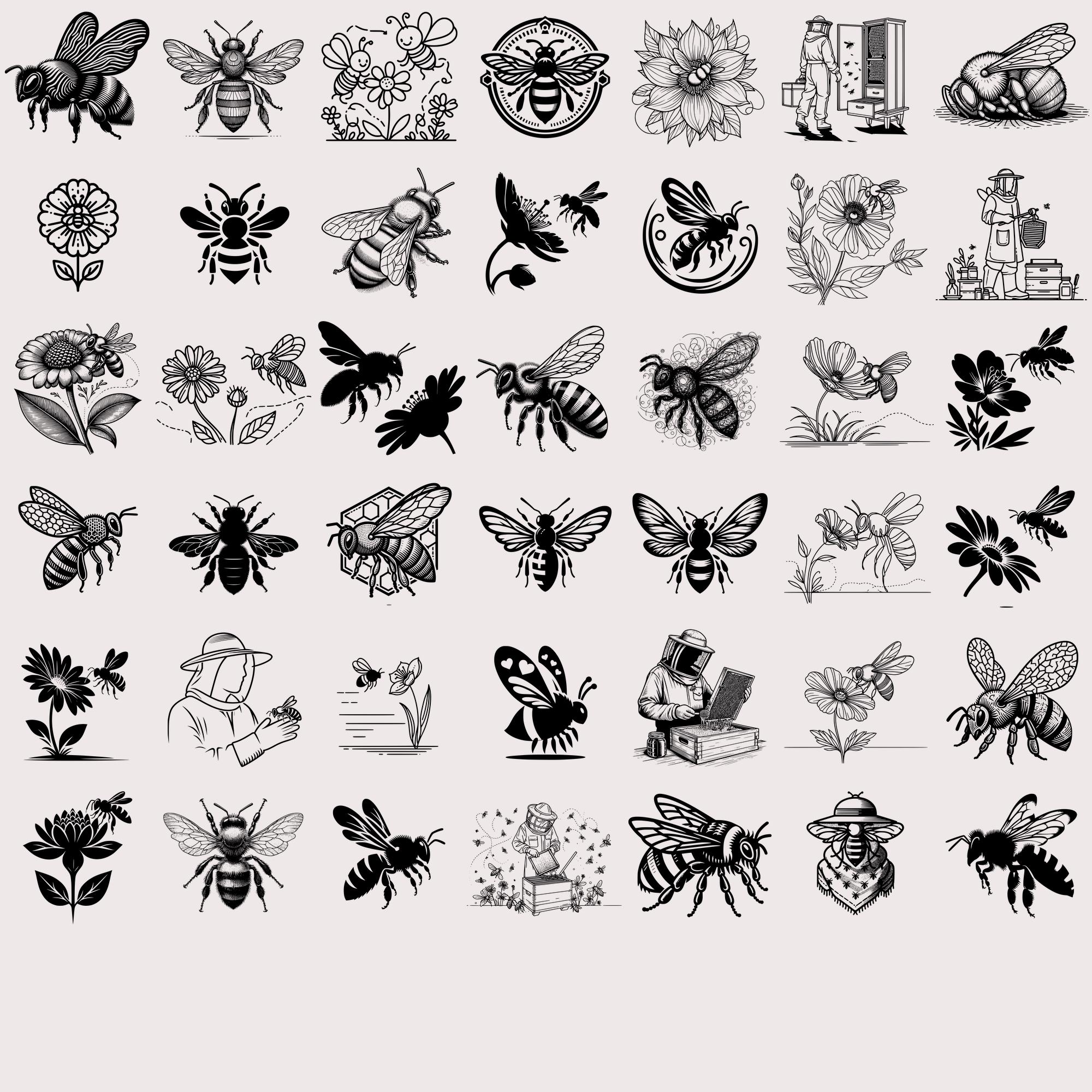 Honey Bee Svg Bundle, Bee and Flower Vector, Honey Bee Silhouette ...