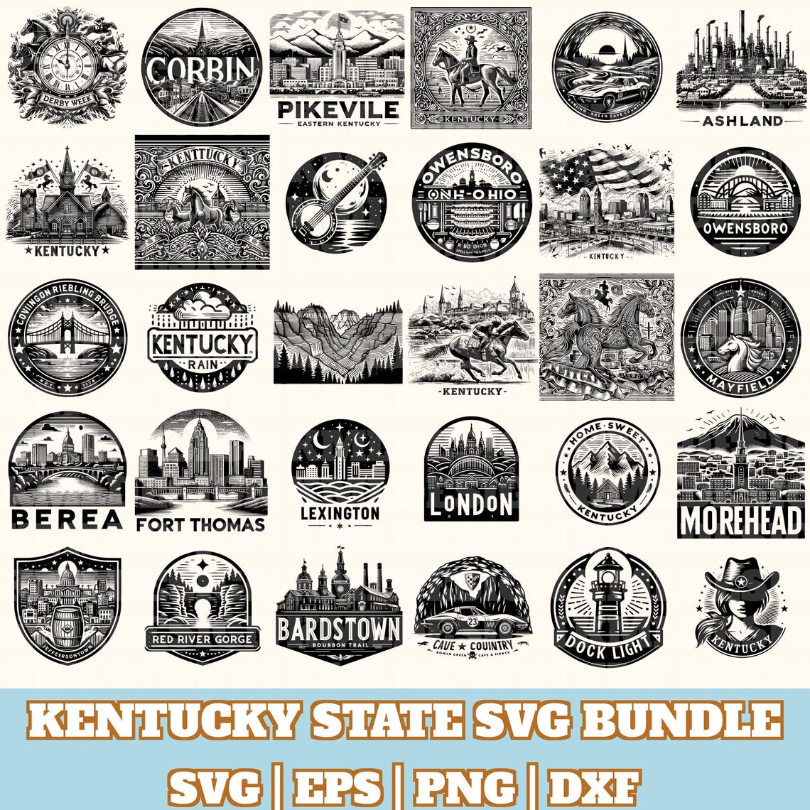 Kentucky State Svg Bundle, Kentucky State Vector Silhouette, Kentucky ...