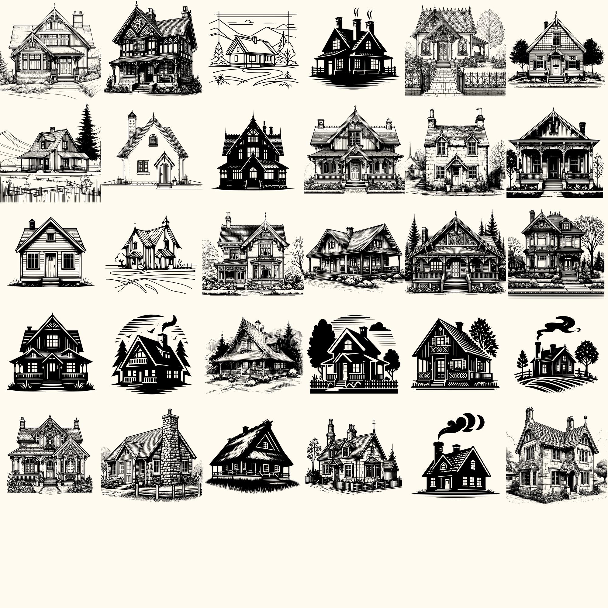 Cottage Svg Bundle, Rustic Log Cabin Vector, Cottage Silhouette ...