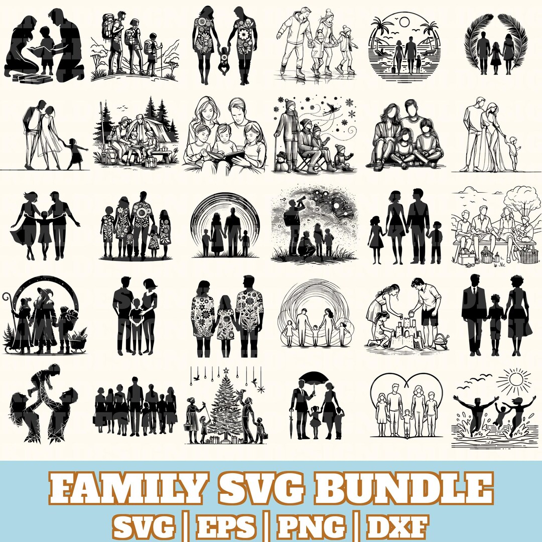 Family Svg Bundle, Family Vector Silhouette, Family Svg PNG Eps Dxf ...