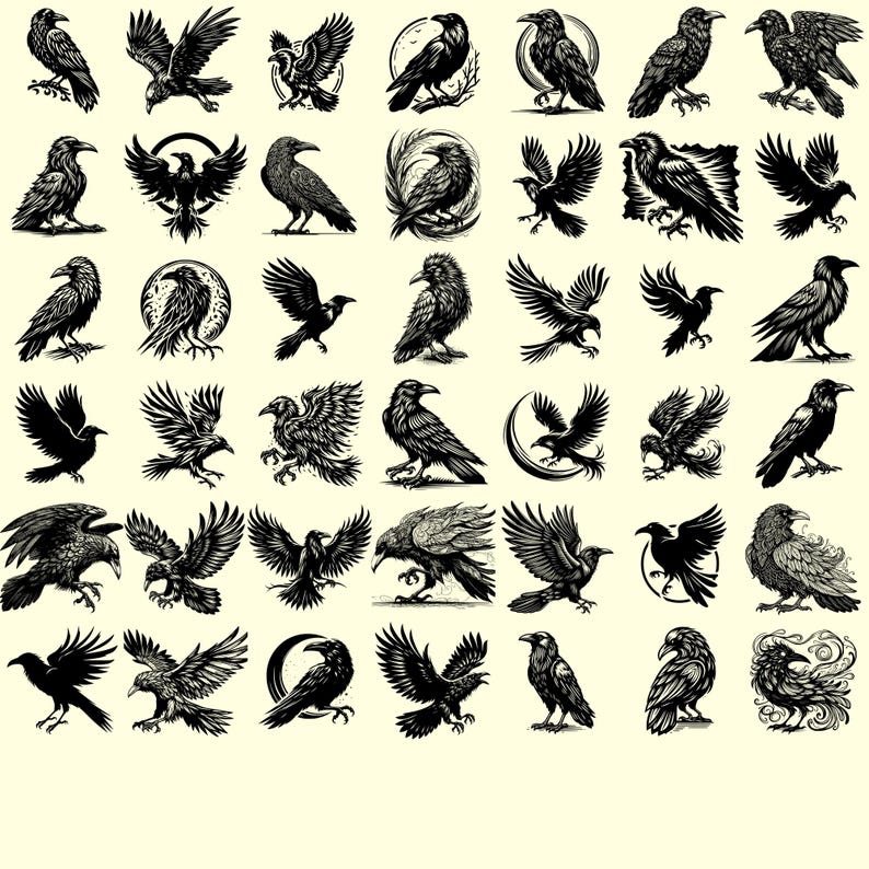 Raven Svg Bundle, Gothic Raven Vector, Raven Silhouette, Raven Svg PNG ...