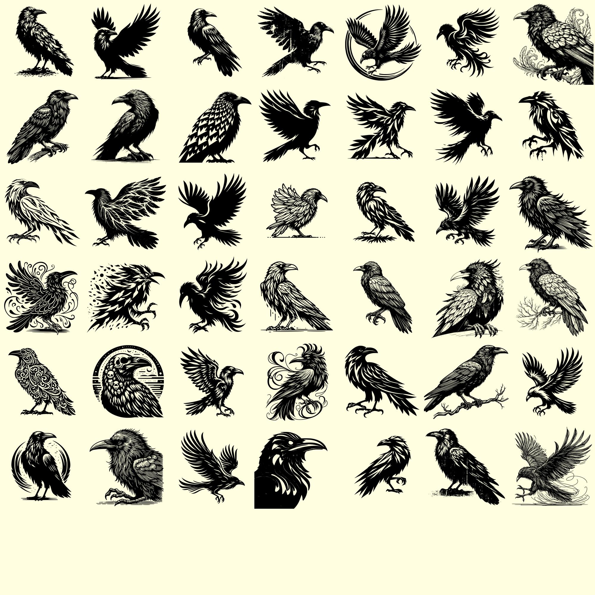 Raven Svg Bundle, Gothic Raven Vector, Raven Silhouette, Raven Svg PNG ...