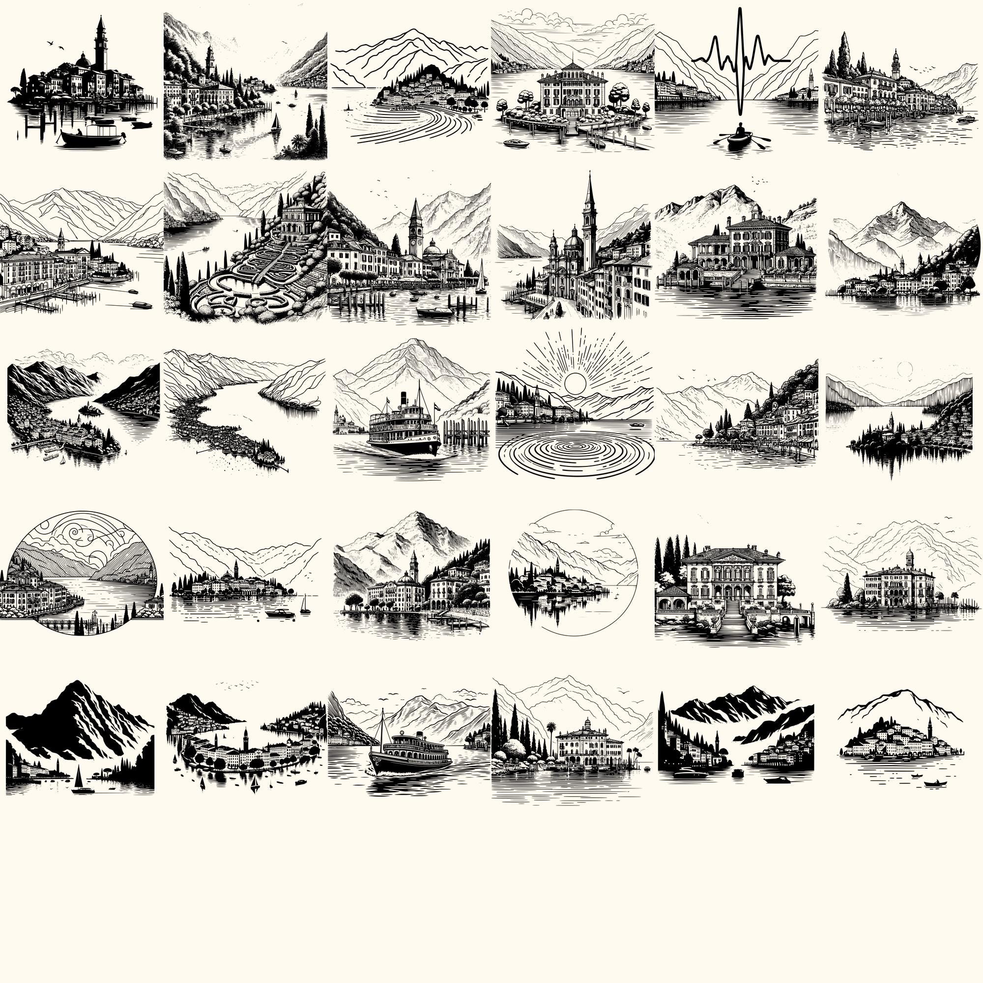 Lake Como Bellagio Lombardy Svg Bundle, Lake Como Vector Silhouette ...