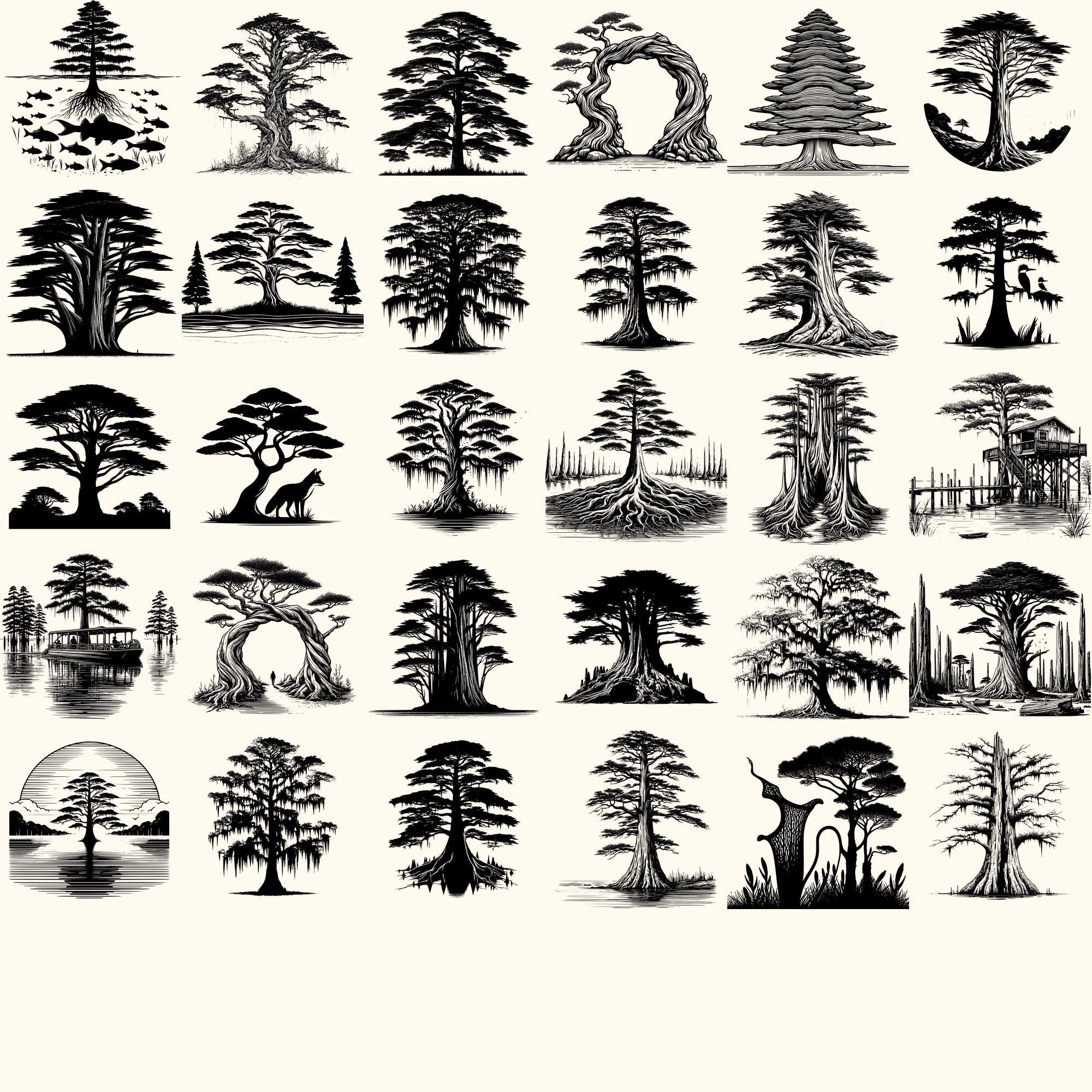 Bald Cypress Tree Svg Bundle, Bald Cypress Tree Vector Silhouette, Bald ...