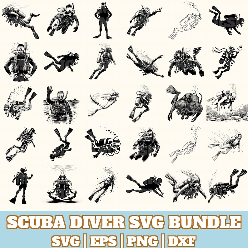 Scuba Diver Svg Bundle, Scuba Diver Vector Silhouette, Scuba Diver Svg ...