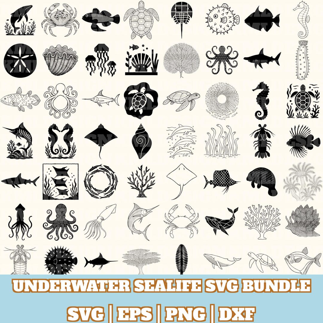 Underwater Sea Animals Svg Bundle, Sea Life Vector, Sea Animals ...