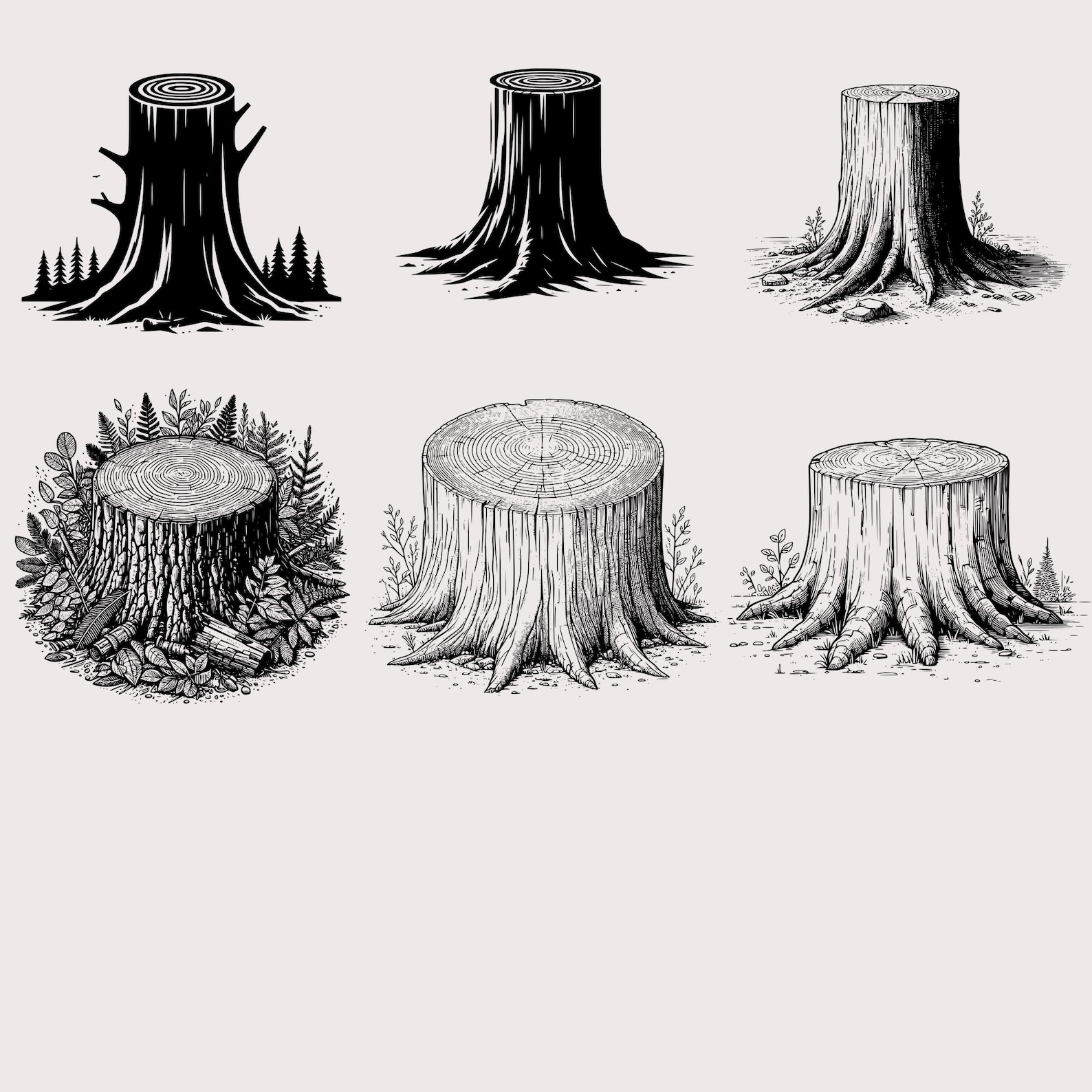 Tree Stump Svg Bundle, Tree Stump Vector, Tree Stump Silhouette, Tree ...