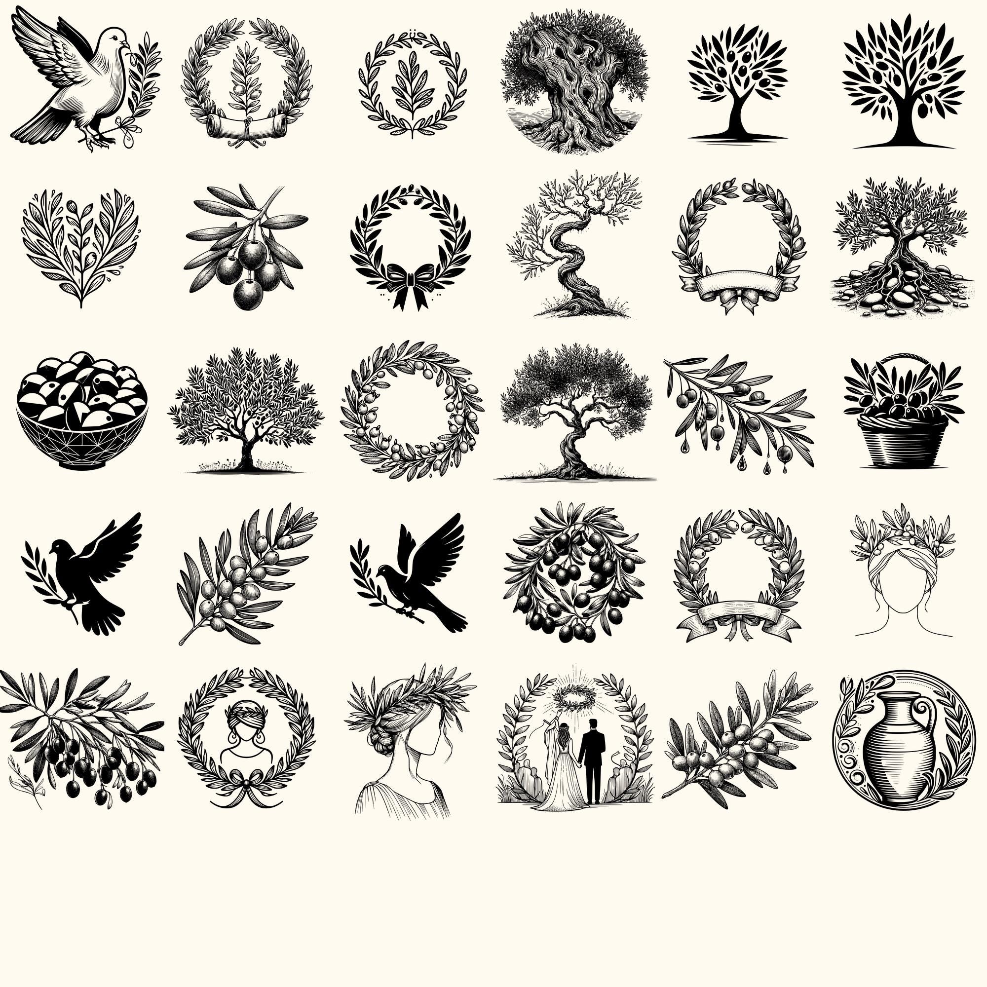 Olive Svg Bundle, Olive Branch Tree Vector, Olive Branch Silhouette ...